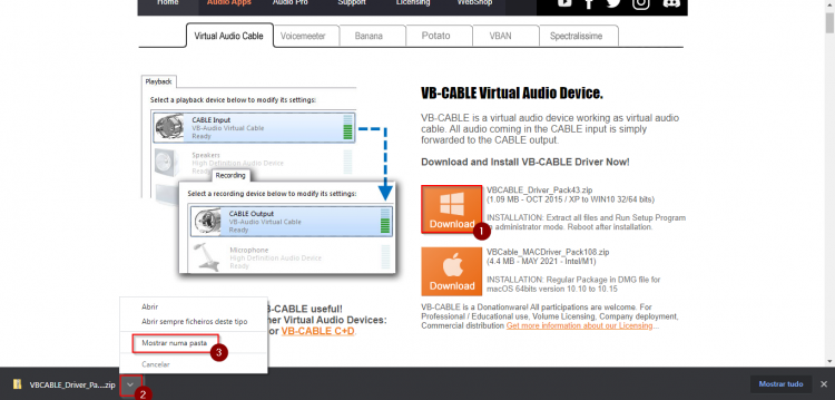Configuração do VB-CABLE Virtual Audio Device - IT's Instruções de ...